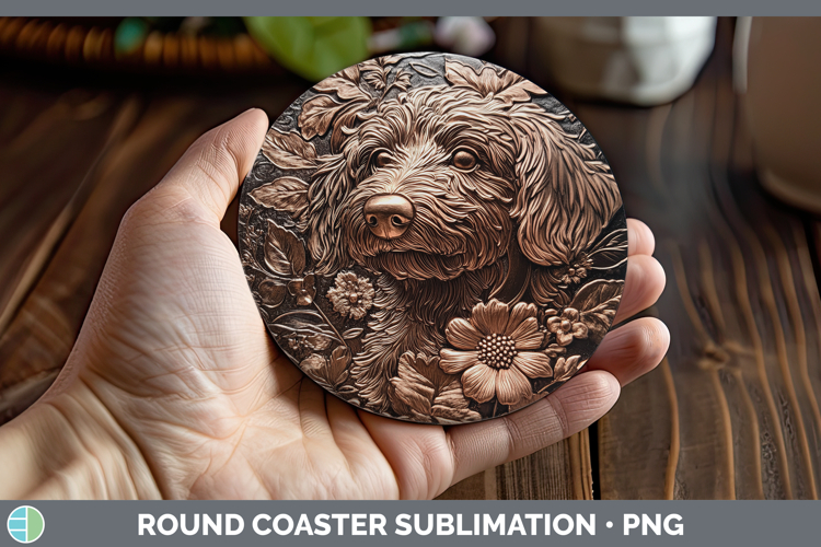 Dogs 05 Copper Relief Double Doodle Round Coaster Sublimatio