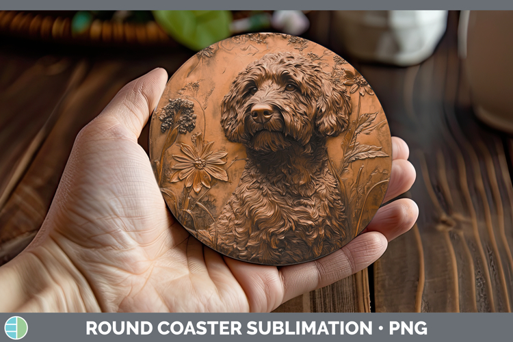 Dogs 05 Copper Relief Labradoodle Round Coaster Sublimation
