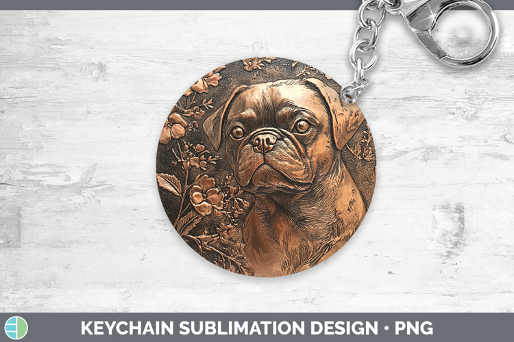 Dogs 05 Copper Relief Puggle Keychain Sublimation Keyring De
