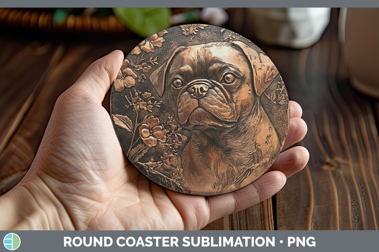 Dogs 05 Copper Relief Puggle Round Coaster Sublimation Coast