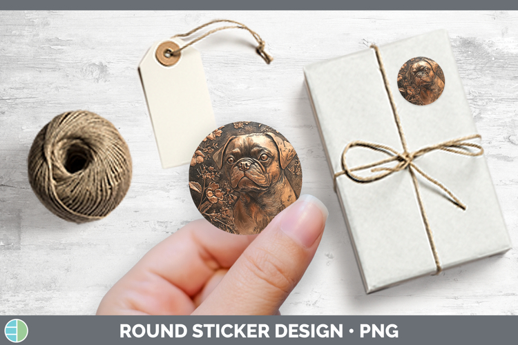 Dogs 05 Copper Relief Puggle Stickers | Round Labels Designs