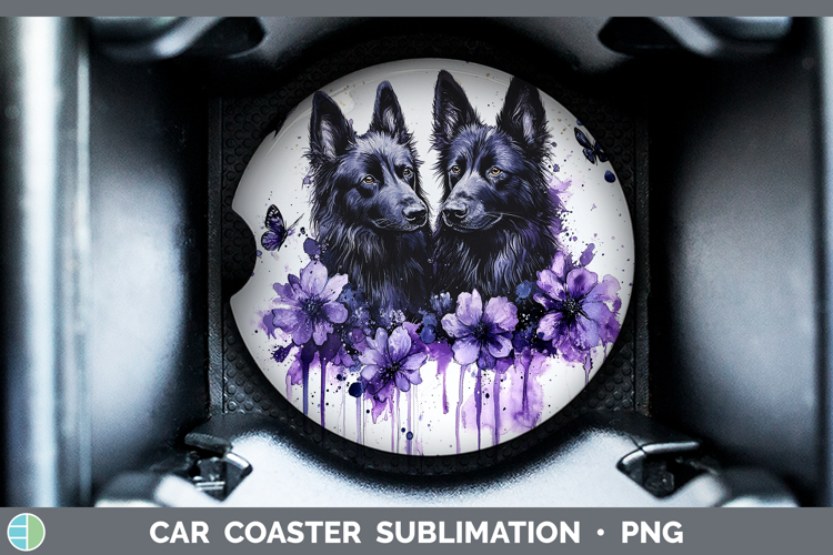 Dogs 05 Purple Drips Belgian Sheepdog Car Coaster Sublimatio
