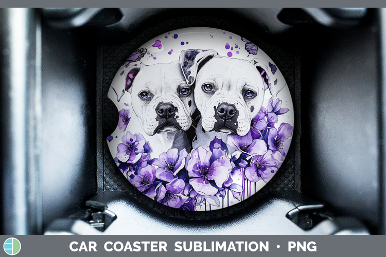 Dogs 05 Purple Drips Dogo Argentino Car Coaster Sublimation