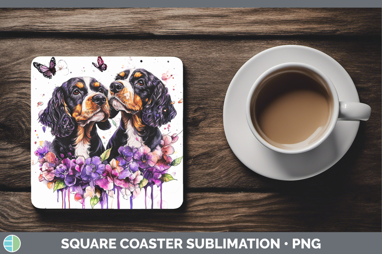Dogs 05 Purple Drips English Cocker Spaniel Square Coaster S