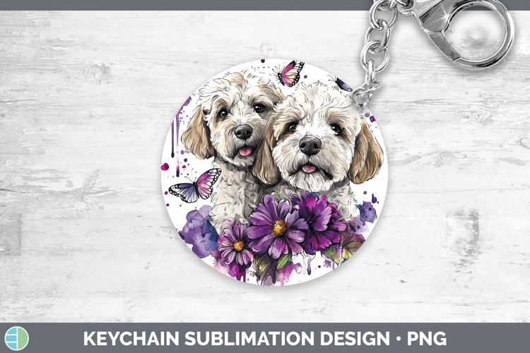 Dogs 05 Purple Drips Labradoodle Keychain Sublimation Keyrin