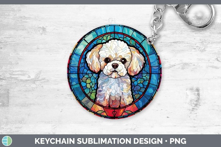 Dogs Stained Glass Bichon Frise Keychain Sublimation Keyring