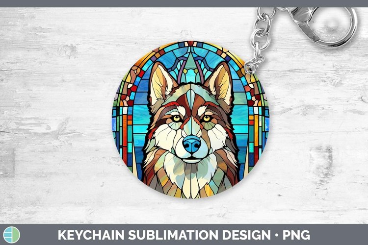 Dogs Stained Glass Husky Keychain Sublimation Keyring Design