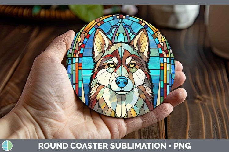 Dogs Stained Glass Husky Round Coaster Sublimation Coaster D