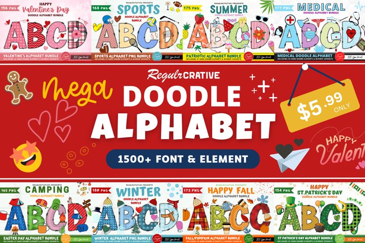 MEGA BUNDLE - Entire Doodle Alphabet, Number PNG Sublimation