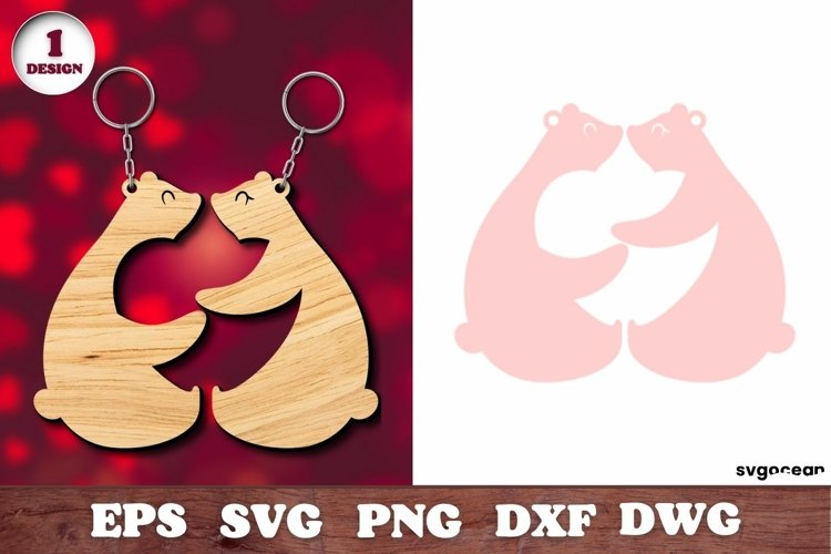 Valentine's Day Bears Couple Keychain | Laser Cut