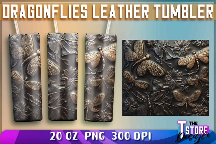 Dragonflies Leather Tumblers Wrap 20 oz. | PNG (2890655)