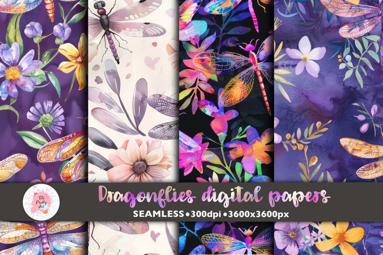 Dragonflies Seamless Digital Paper Patterns PNG