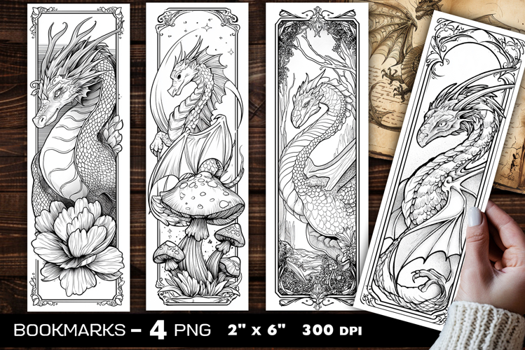 Dragons coloring bookmark, dragon coloring page (5454137)