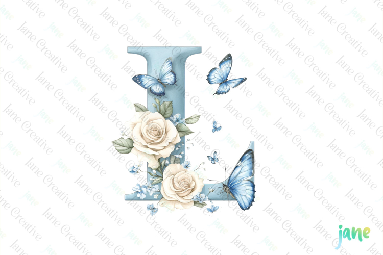 Watercolor Floral Butterflies Letter L (5460932)