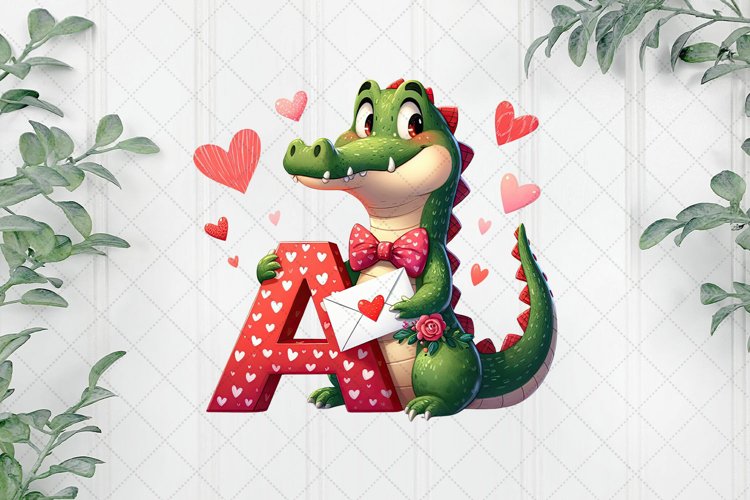 Valentine's Day Alligator Letter A Clipart