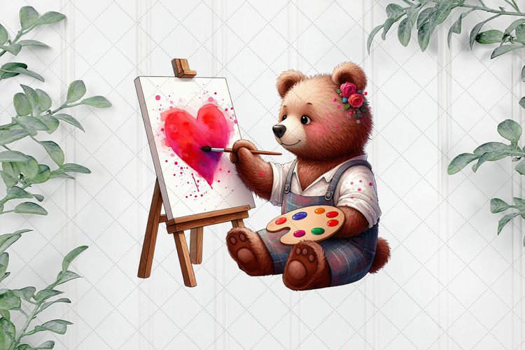 Valentine's Day Love Bear Painting A Heart Clipart