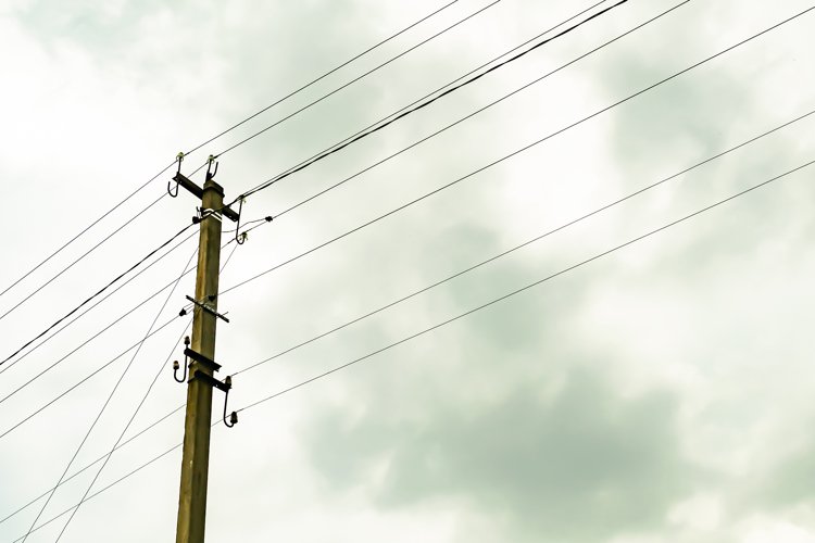 Power electric pole with line wire on coloured background