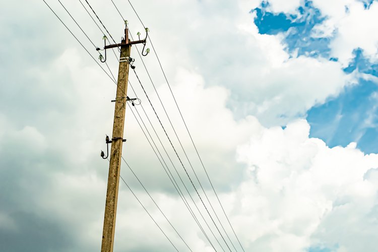 Power electric pole with line wire on coloured background