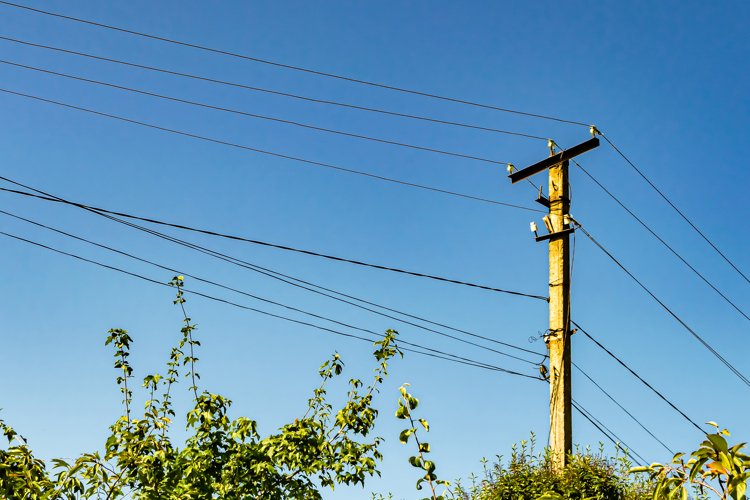 Power electric pole with line wire on coloured background
