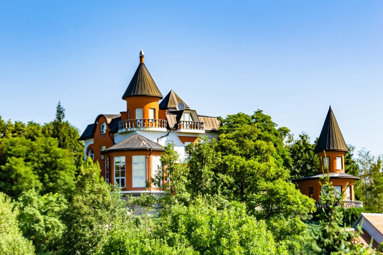 Photography on theme ancient brick castle with large tower
