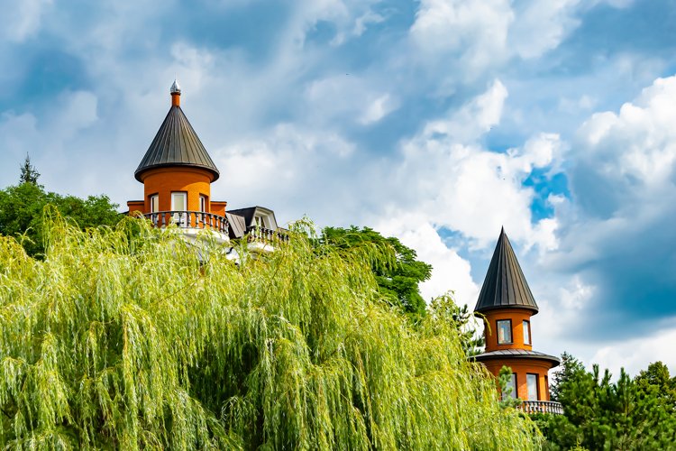 Photography on theme ancient brick castle with large tower