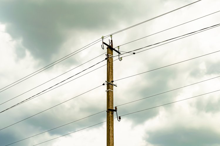 Power electric pole with line wire on coloured background