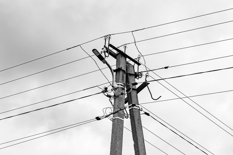 Power electric pole with line wire on coloured background