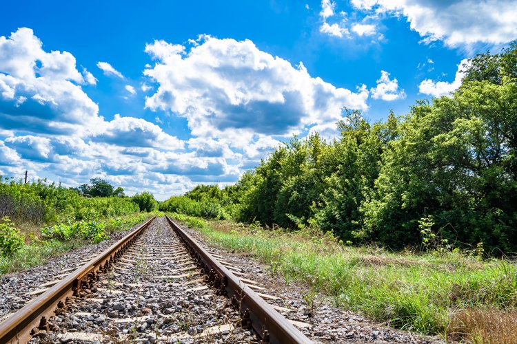 Railway track after passing train on railroad