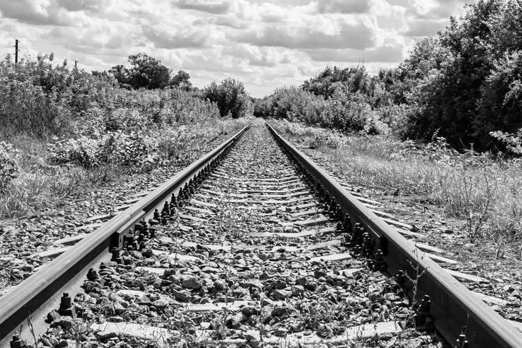 Railway track after passing train on railroad