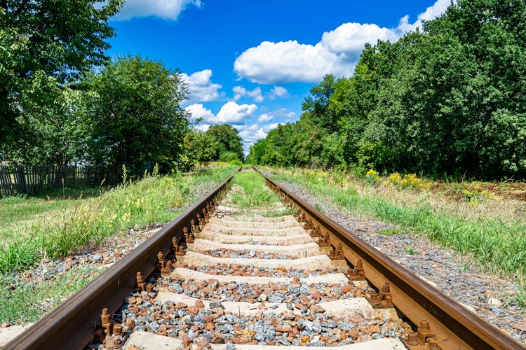 Railway track after passing train on railroad