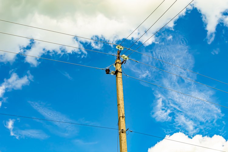 Power electric pole with line wire on coloured background