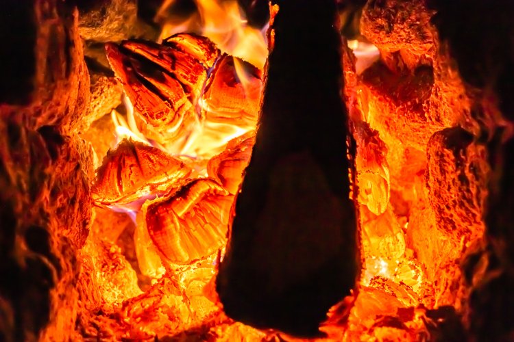 Fireplace with light flame fire for heating building room