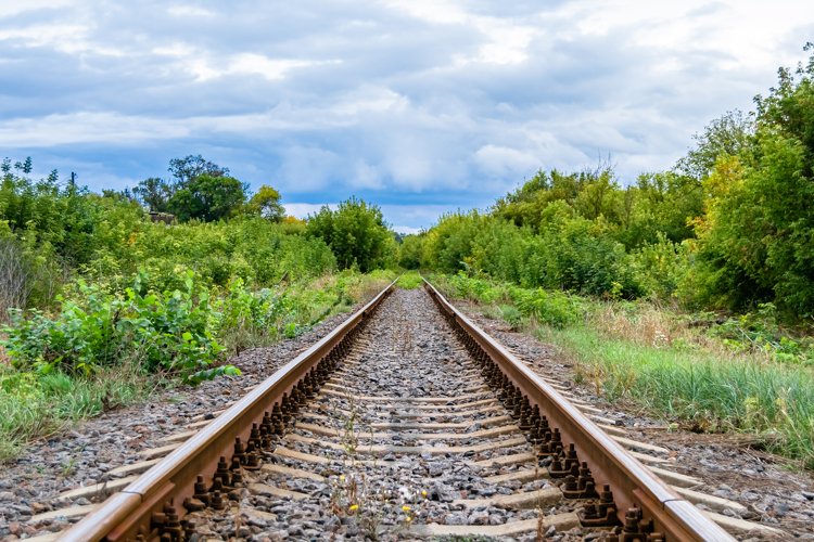 Railway track after passing train on railroad