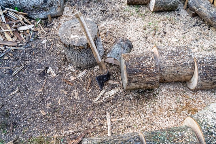 Photography on theme big steel axe with wooden handle