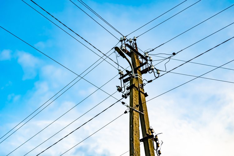 Power electric pole with line wire on coloured background
