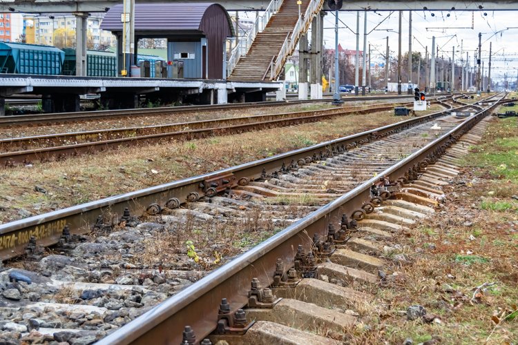 Railway track after passing train on railroad