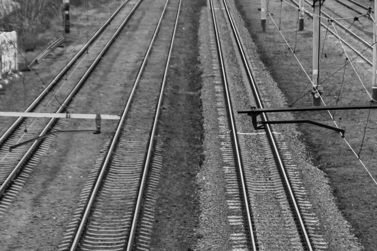 Railway track after passing train on railroad