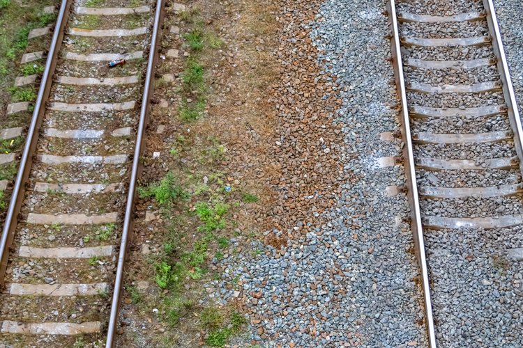 Railway track after passing train on railroad