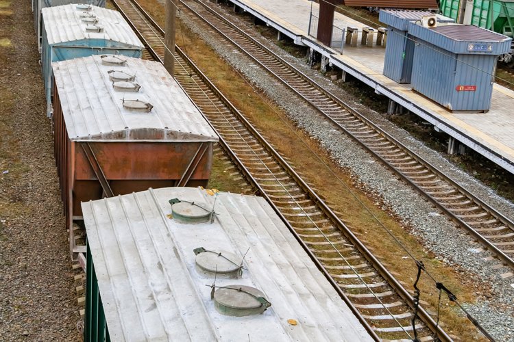 Railway track after passing train on railroad