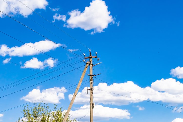 Power electric pole with line wire on coloured background