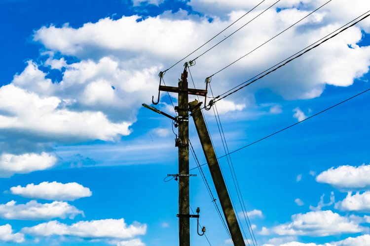 Power electric pole with line wire on coloured background