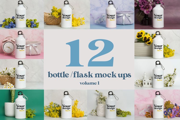 12 Bottle MockUps Aluminium Flask Mock Up Bundle