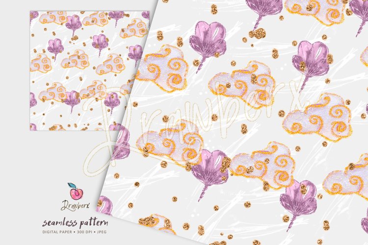 Whimsical Clouds Seamless Pattern, kids seamless file DXs