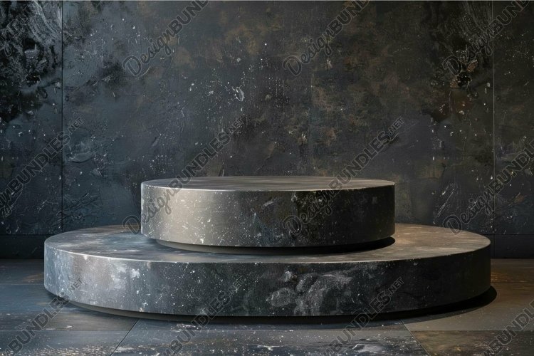 Two round stone pedestals standing on top of each other disp