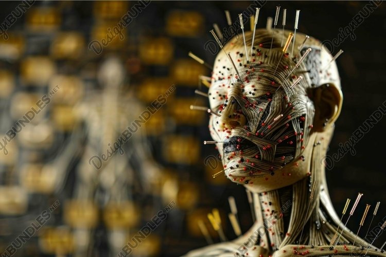 Acupuncture model showing meridians and pressure points