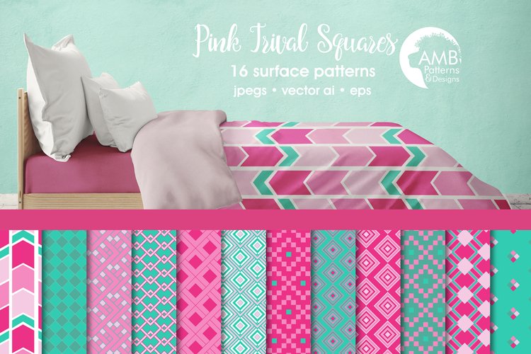 Pink and Teal Patterns, Geometric Papers, AMB-1082