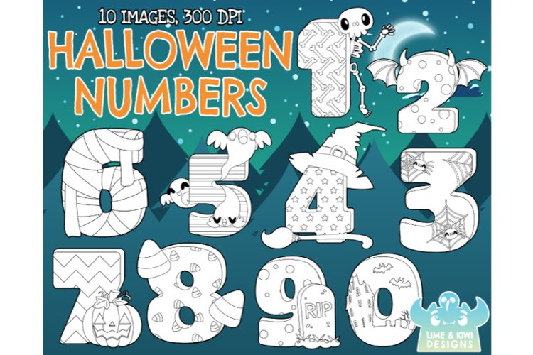 Halloween Numbers Digital Stamps - Lime and Kiwi Designs