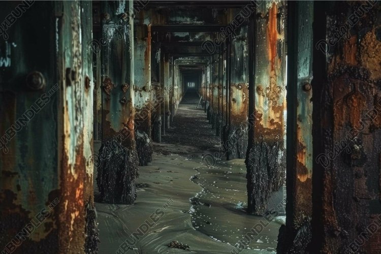 Abandoned industrial corridor with rusty walls