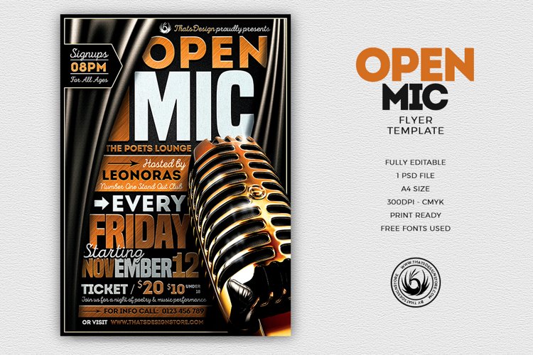 Open Mic Flyer Template (74804) | Flyers | Design Bundles