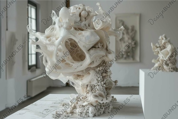 Modern art sculpture standing on pedestal in art gallery